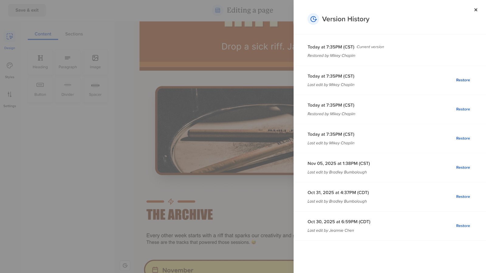 How to restore a Page to a previous version – Workshop
